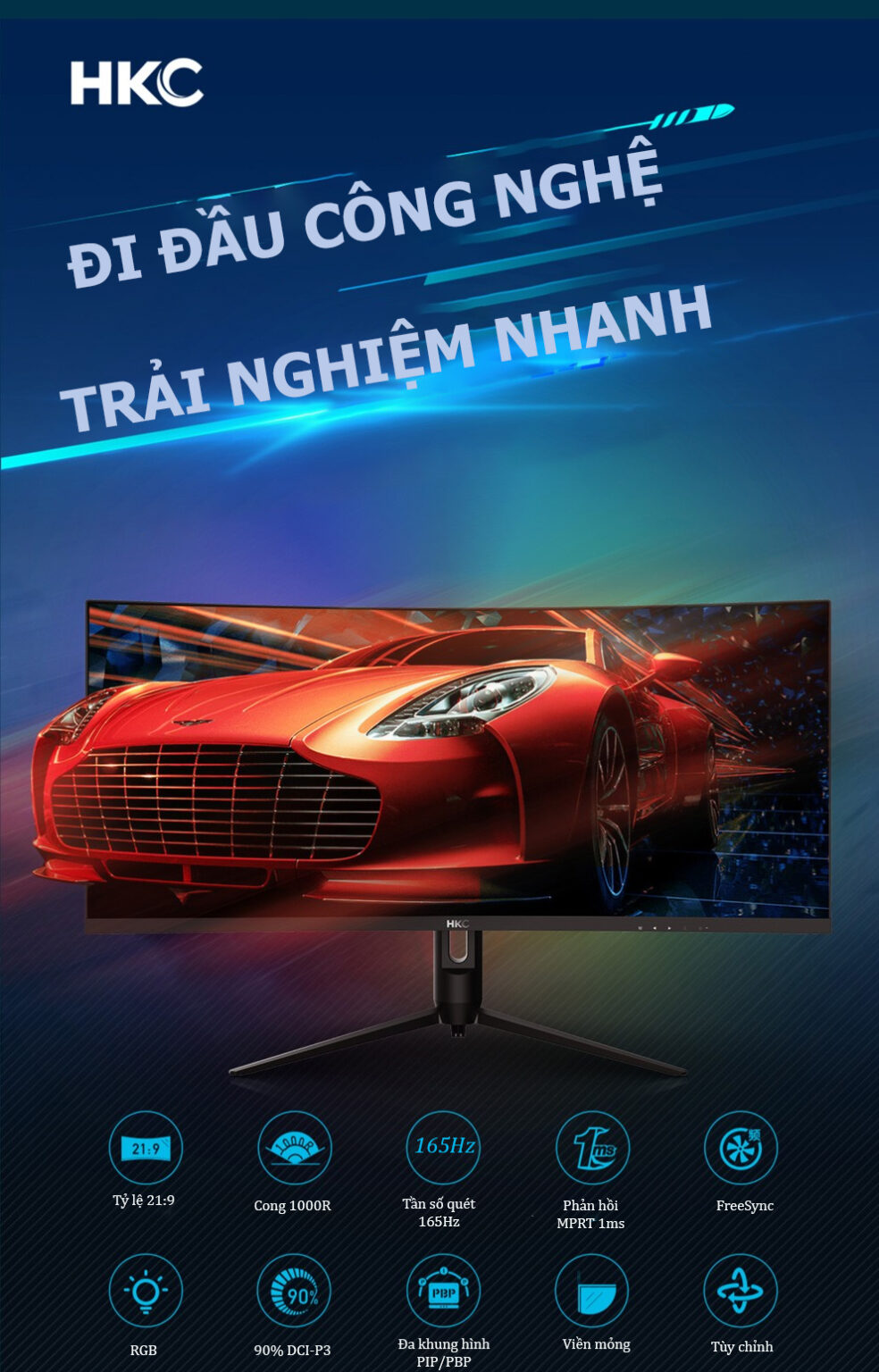 Màn Hình Cong 34" HKC MG34H18Q , WQHD, 165Hz, 1000R, Loa - HKC Việt Nam